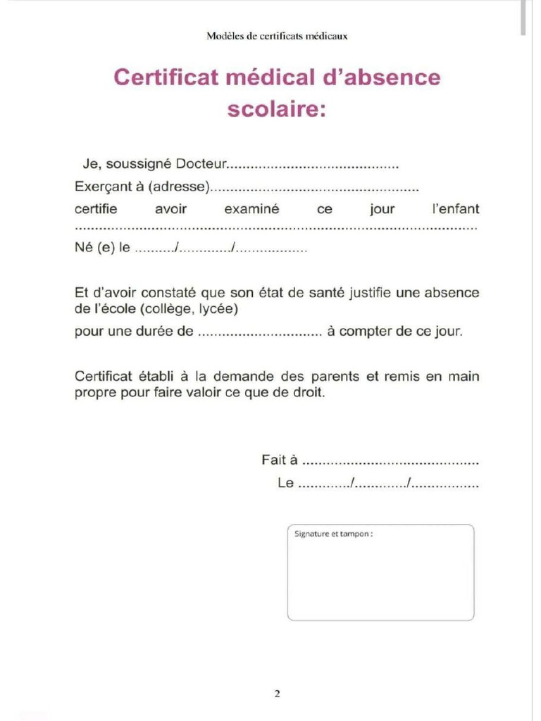 Modèles Certificats Médicaux | PDF