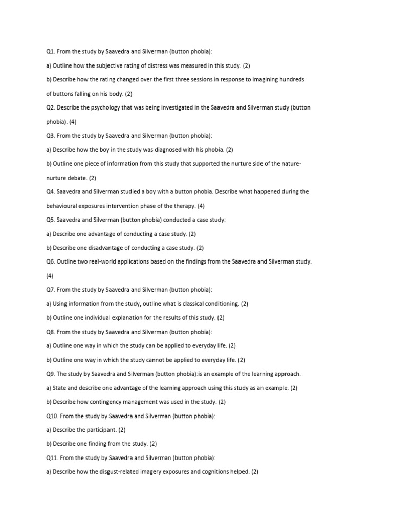 Button Phobia Case Study Analysis | PDF | Phobia | Cognition