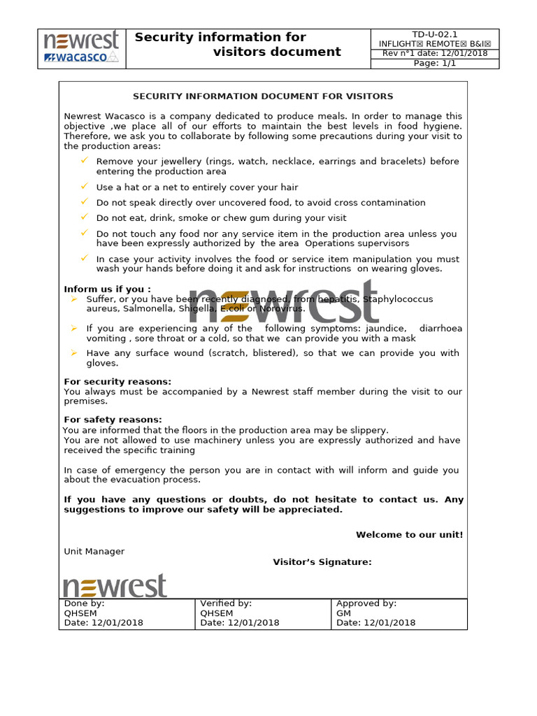 TD-U-02.1-Security Information For Visitors Document | PDF | Medical ...