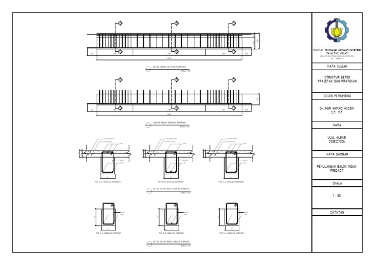 Gambar Penulangan Balok Pracetak | PDF