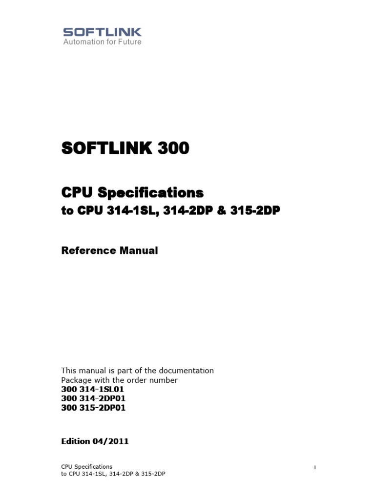 Softlink 300 Cpu Specifications Reference Manual | PDF | Central Processing Unit | Input/Output