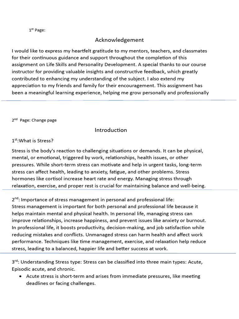 Life Skills Assignment | PDF | Stress Management | Stress (Biology)