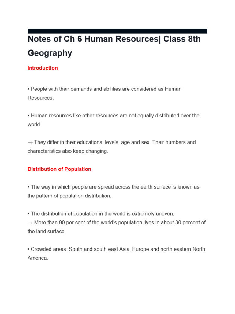 Human Resources Ch-5 Class 8 Geography Notes | PDF | Asia | Mountains