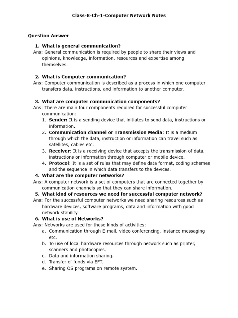 Class 8 Computer Networking Notes | PDF | Computer Network | Network ...