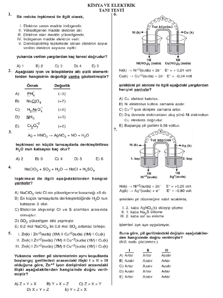 Ayt - 7. Tani Ki̇mya-Elektri̇k | PDF