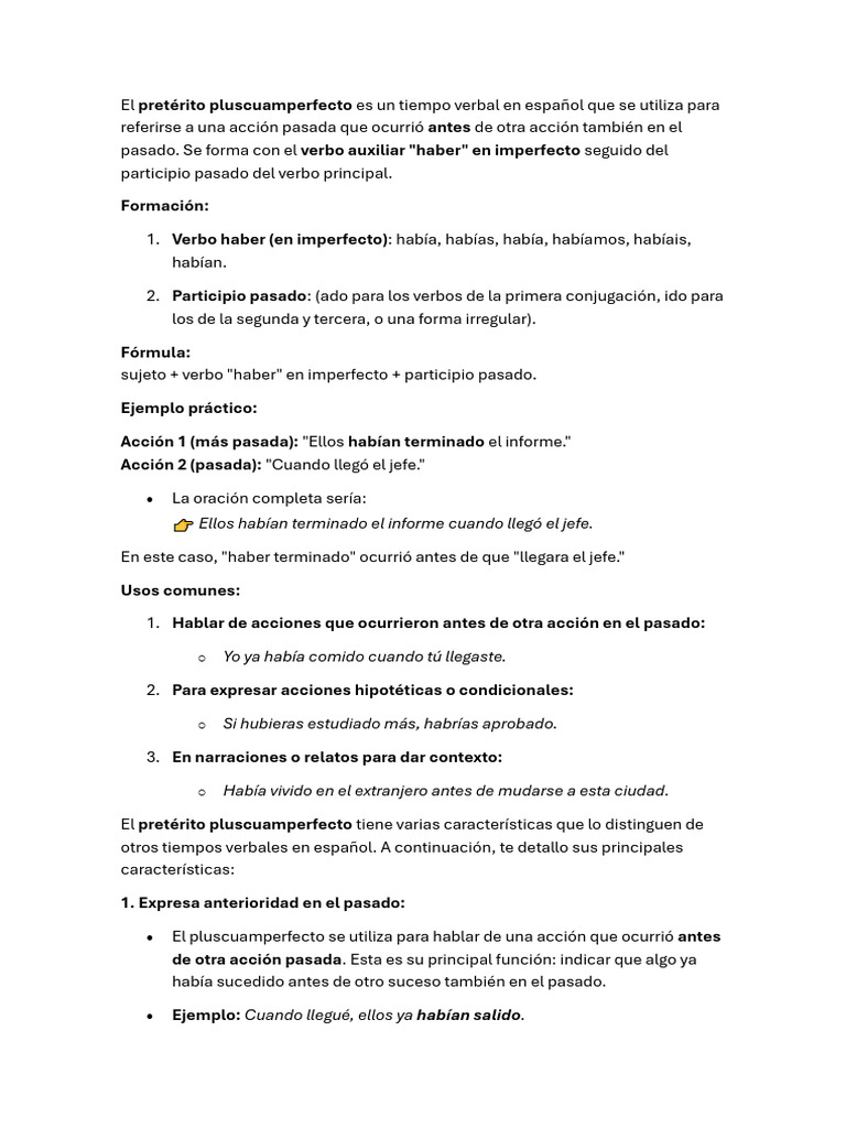 El Pretérito Pluscuamperfecto | PDF | Verbo | Tipología Lingüística