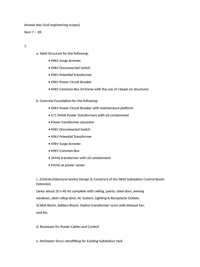 Answer Key | PDF | Concrete | Electrical Substation