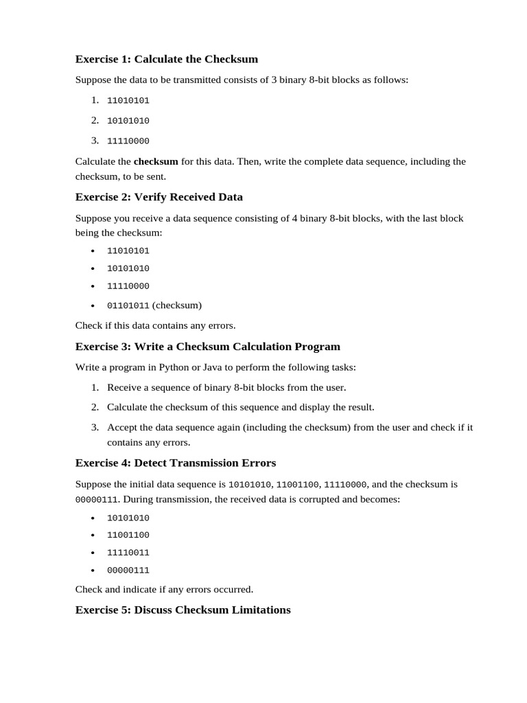 Excercises For Checksum | PDF