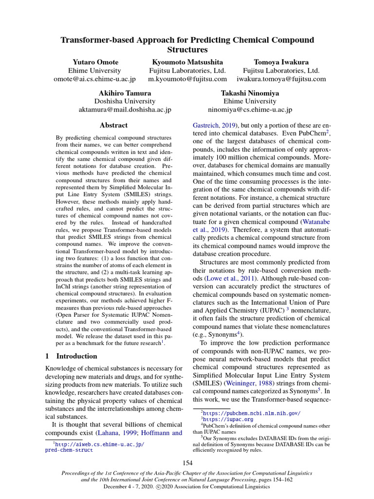 Transformer-Based Approach For Predicting Chemical Compound Structures | PDF | Chemical ...
