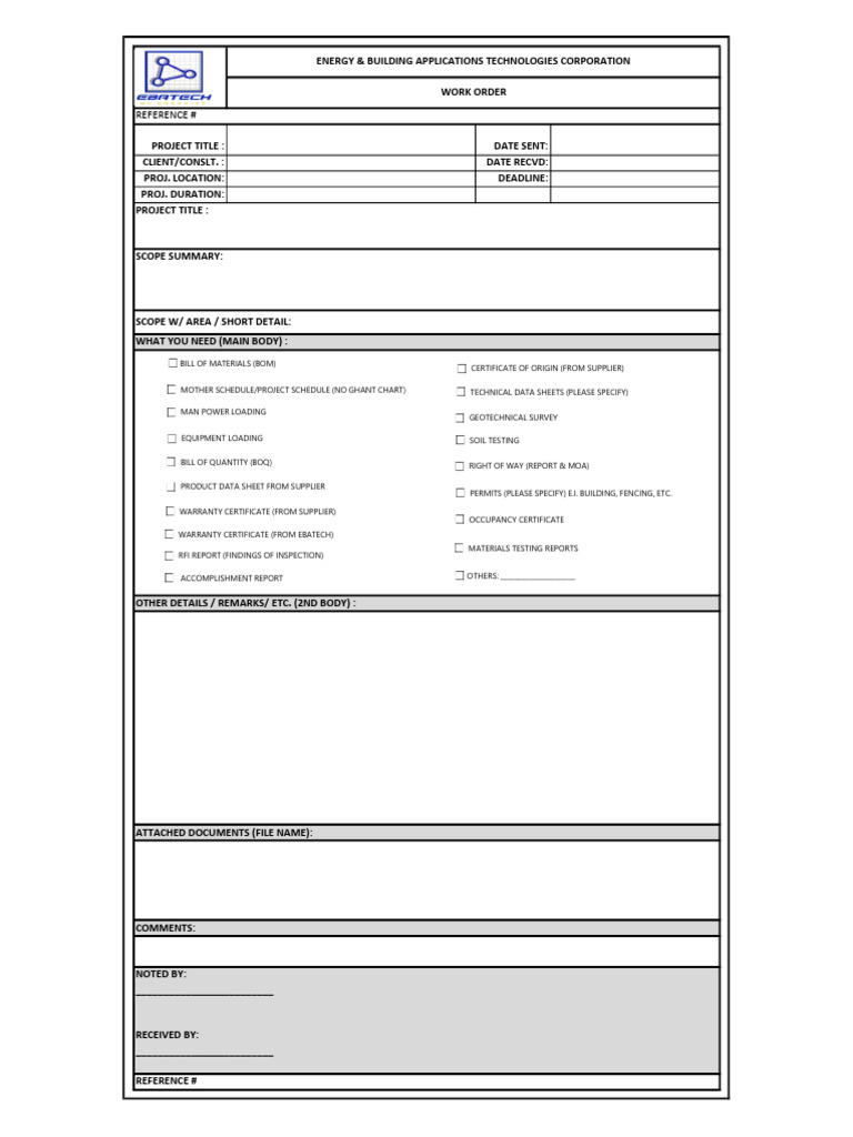 Work Order From Other Dept To PMD | PDF