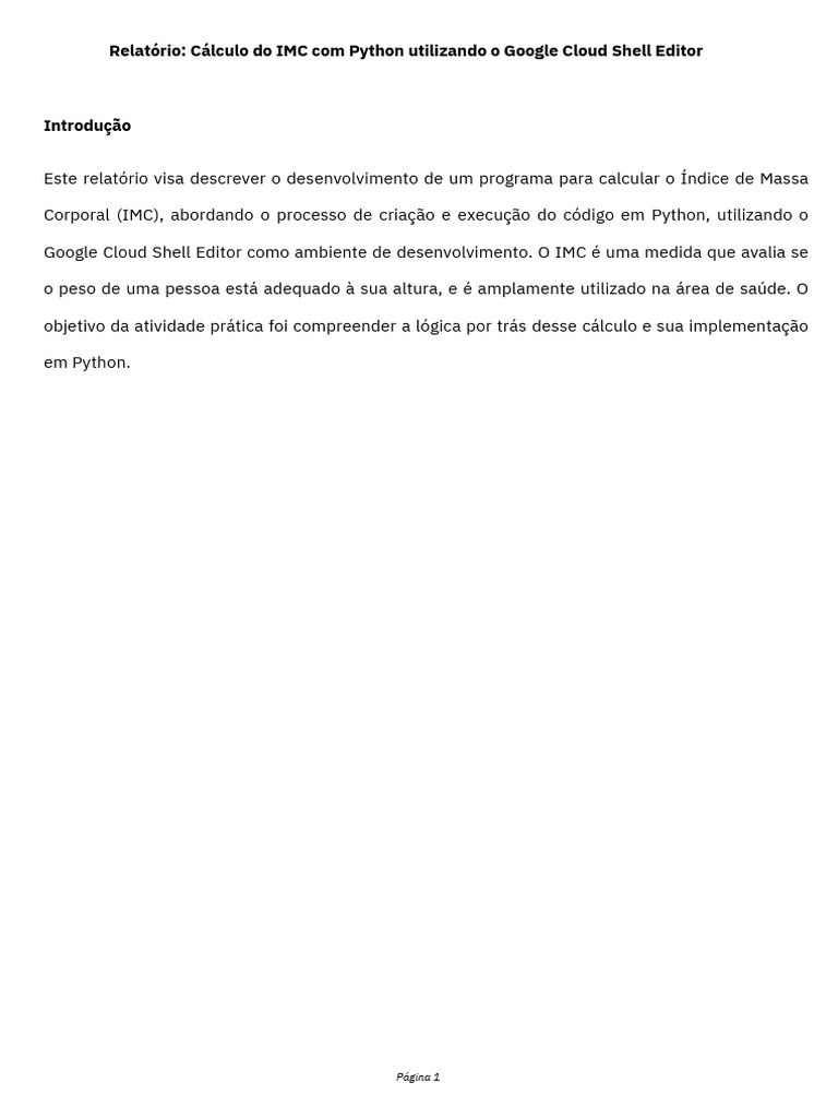 IMC em Python no Google Cloud Shell | PDF | Índice de massa corporal | Python (linguagem de ...