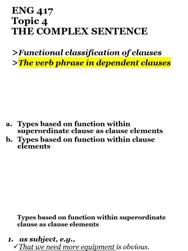 Complex Sentence Clause Types | PDF | Clause | Grammatical Tense