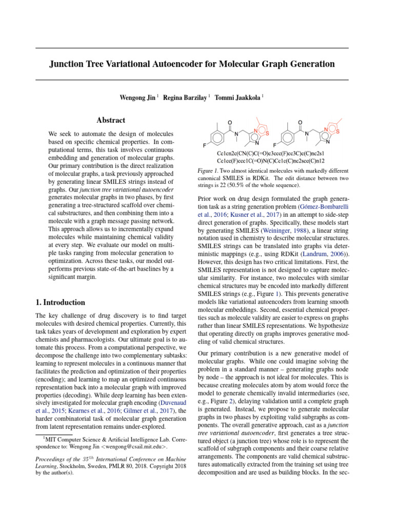 Junction Tree Variational Autoencoder For Molecular Graph Generation | PDF | Vertex (Graph ...