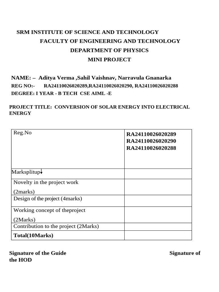 Physics Mini Project | PDF | Solar Panel | Photovoltaics