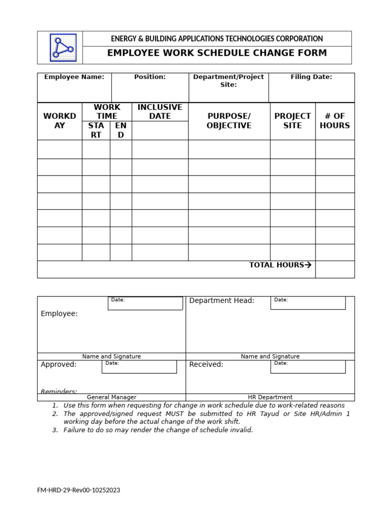 Employee Work Schedule Change Form | PDF