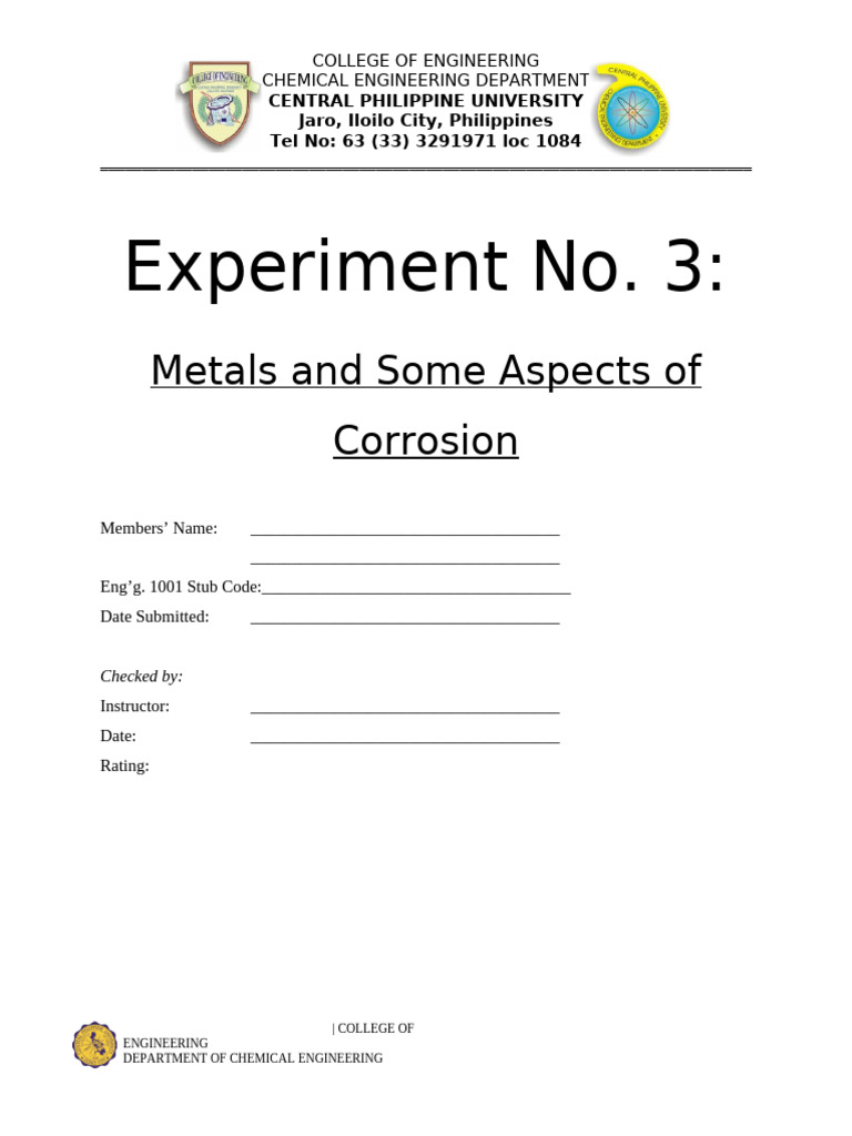 Experiment-No.-3-Metals and Some Aspects of Corrosion | PDF | Corrosion | Metals