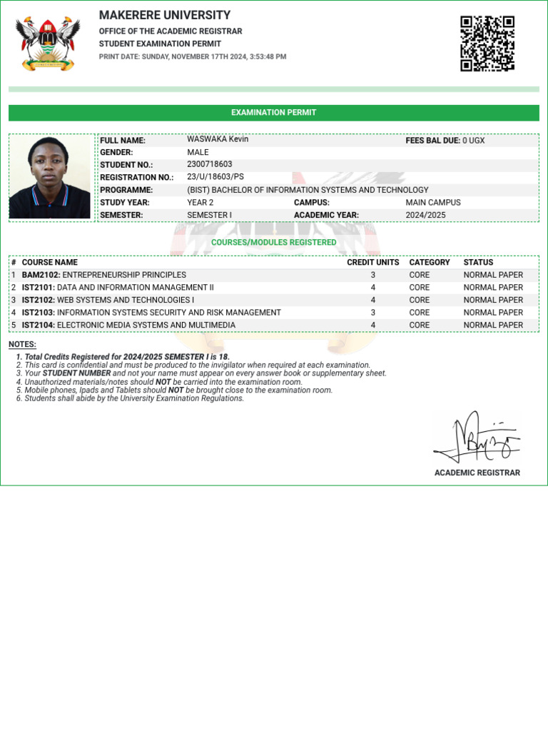Examination Permit-1 | PDF