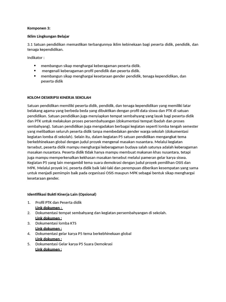 Contoh Isian Indikator Pada Komponen PKKS 2024 | PDF
