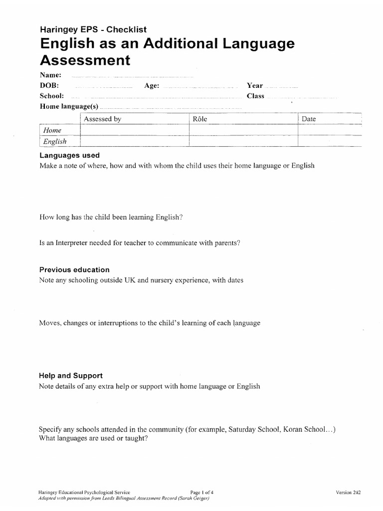 EAL Assessment | PDF