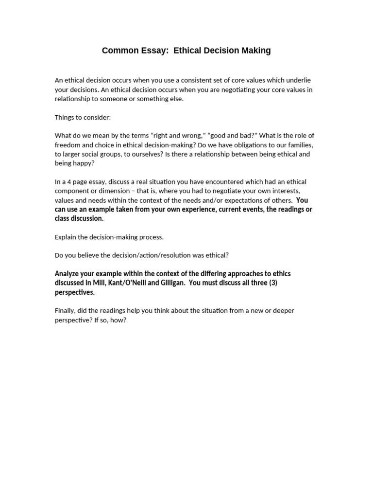 Ethical Decision-Making Essay Guide | PDF
