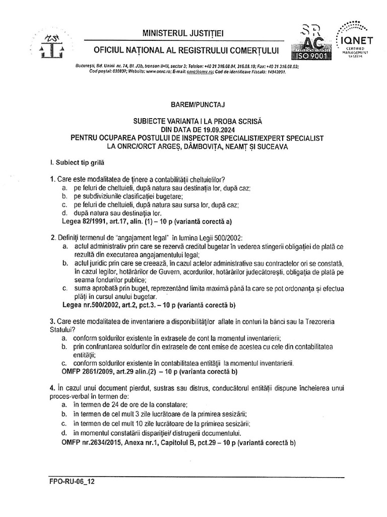 Barem Domeniul Investitii Proiecte - Specialitatea Economica | PDF