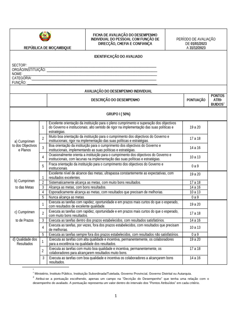 SIGEDAP Ficha de Avaliacao Chefia e Direccao-23 Jul 09 | PDF ...