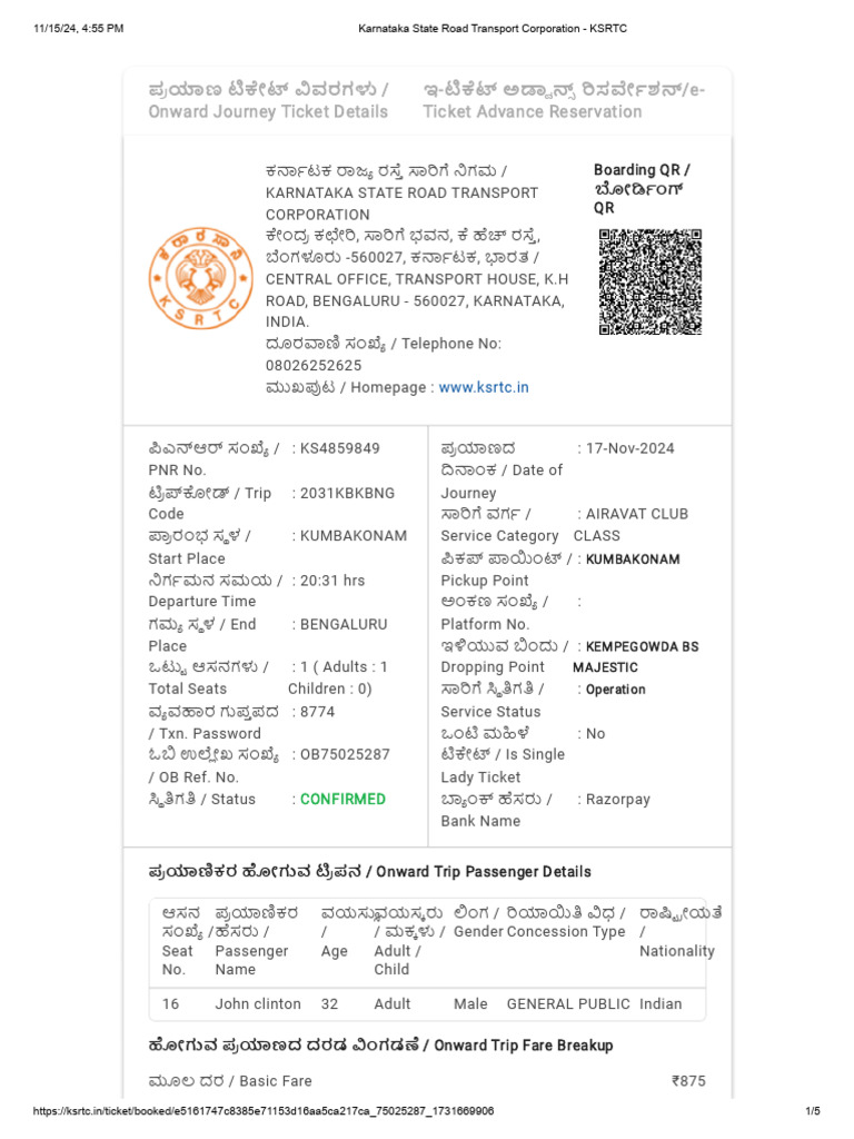 Karnataka State Road Transport Corporation - KSRTC | PDF