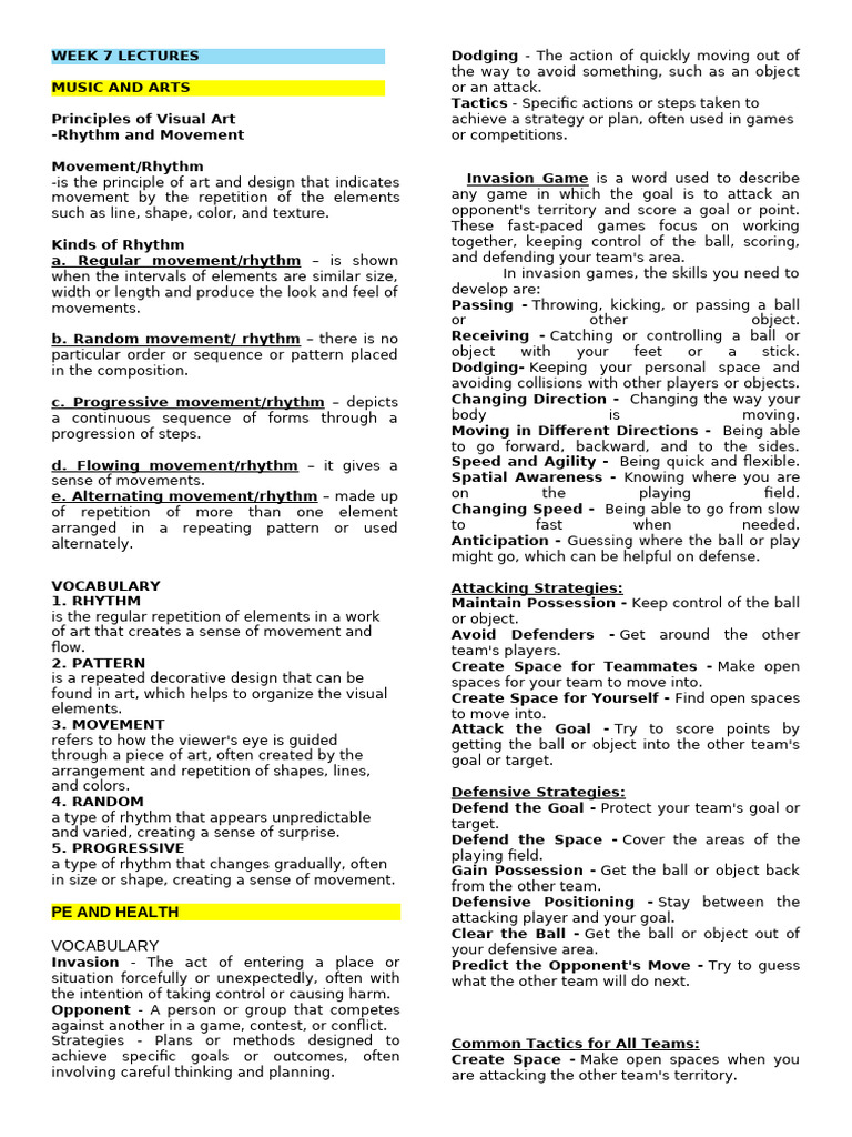 Week 7 Lectures MAPEH | PDF | Rhythm | Pattern