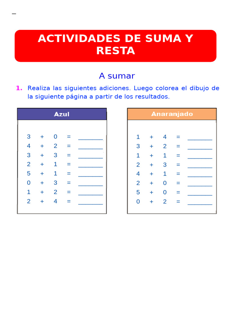 Actividades de Suma y Resta para Primer Grado de Primaria | PDF