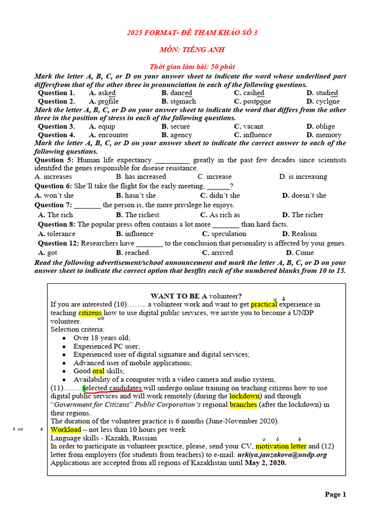 English Practice Test 2025 Format | PDF | Dogs | Urbanization