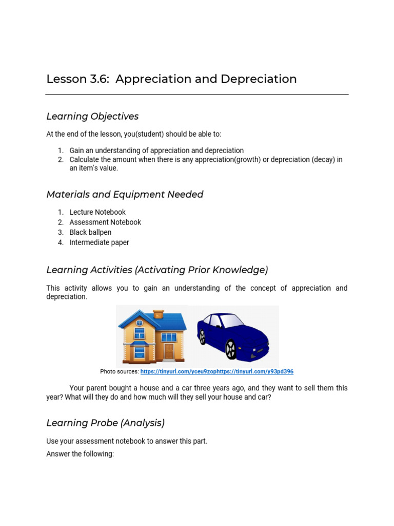 Lesson 3.6 | PDF | Depreciation | Percentage