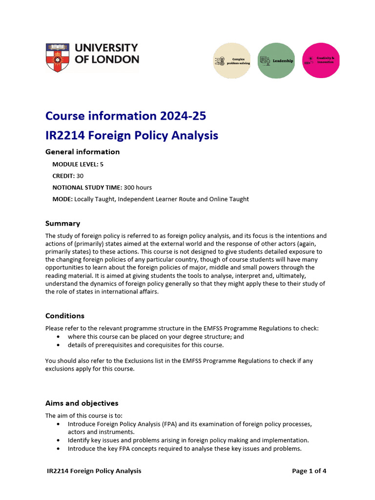 IR2214 Foreign Policy Analysis | PDF | Policy Analysis | Policy