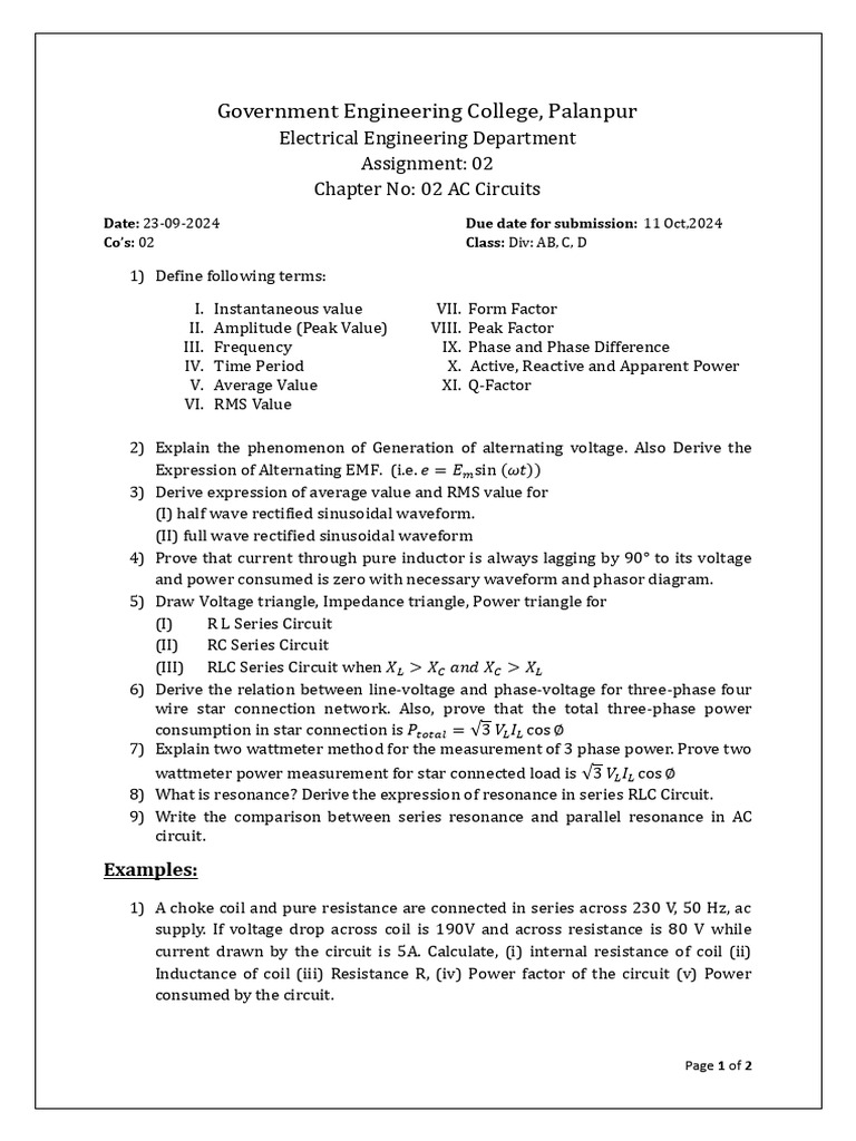 Assignment 2 AC Circuit | PDF | Ac Power | Inductor