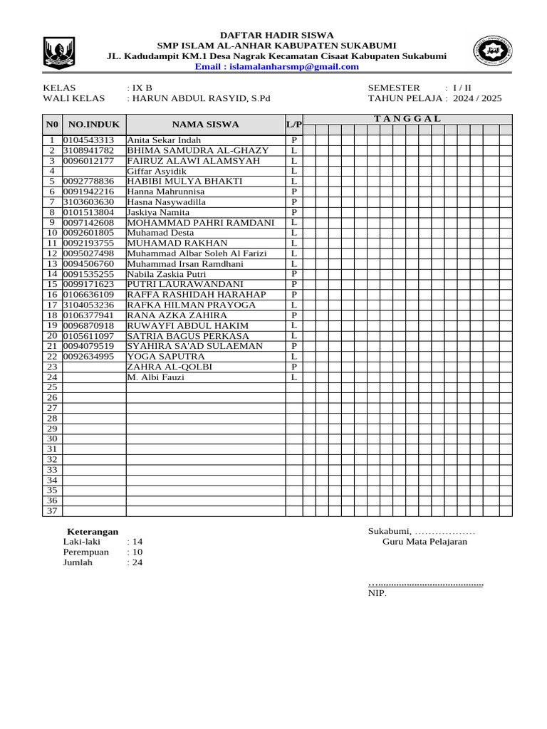 Absen Siswa 2024-2025 | PDF