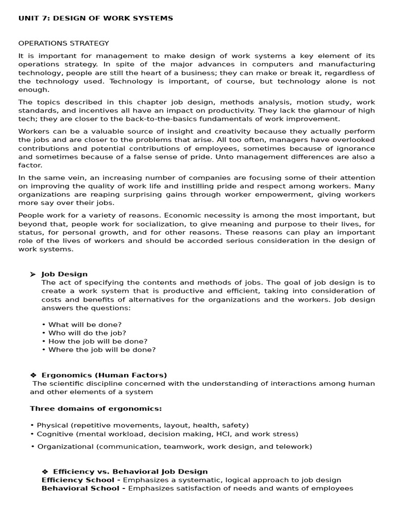 Design of Work Systems | PDF | Incentive | Lighting