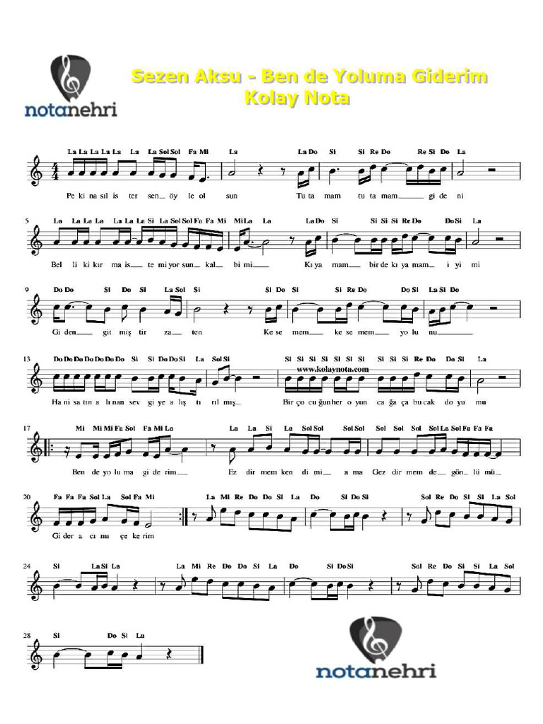 Sezen Aksu Ben de Yoluma Giderim Kolay Nota | PDF