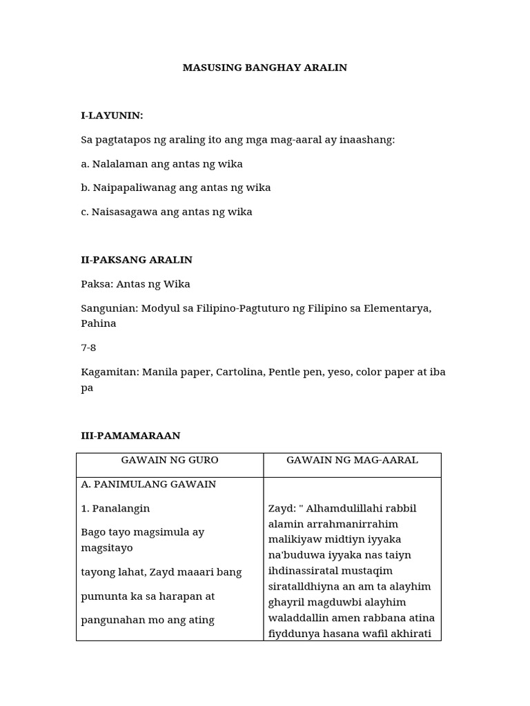 Masusing Banghay | PDF