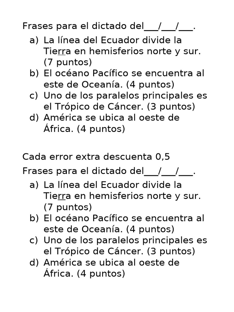 Frases para El Dictado Unidad Conociendo América | PDF | Viajes y ...