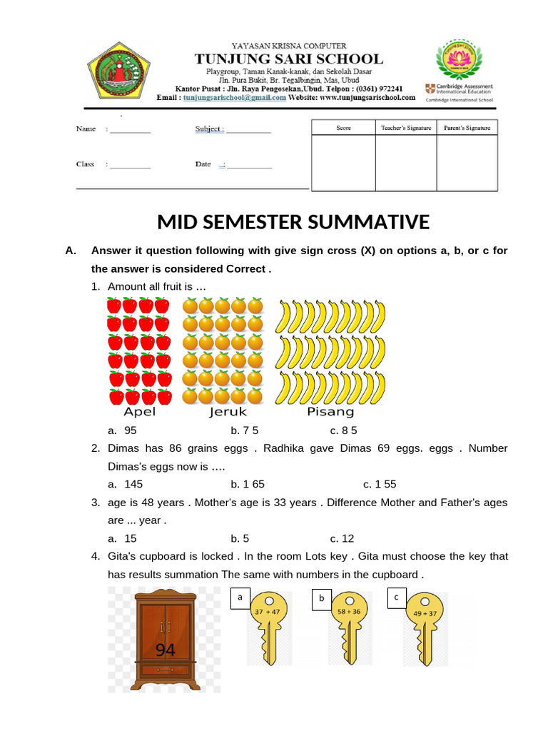 Mid-Term Exam SMT 1 Matematika p3 | PDF | Western Cuisine | Cuisine