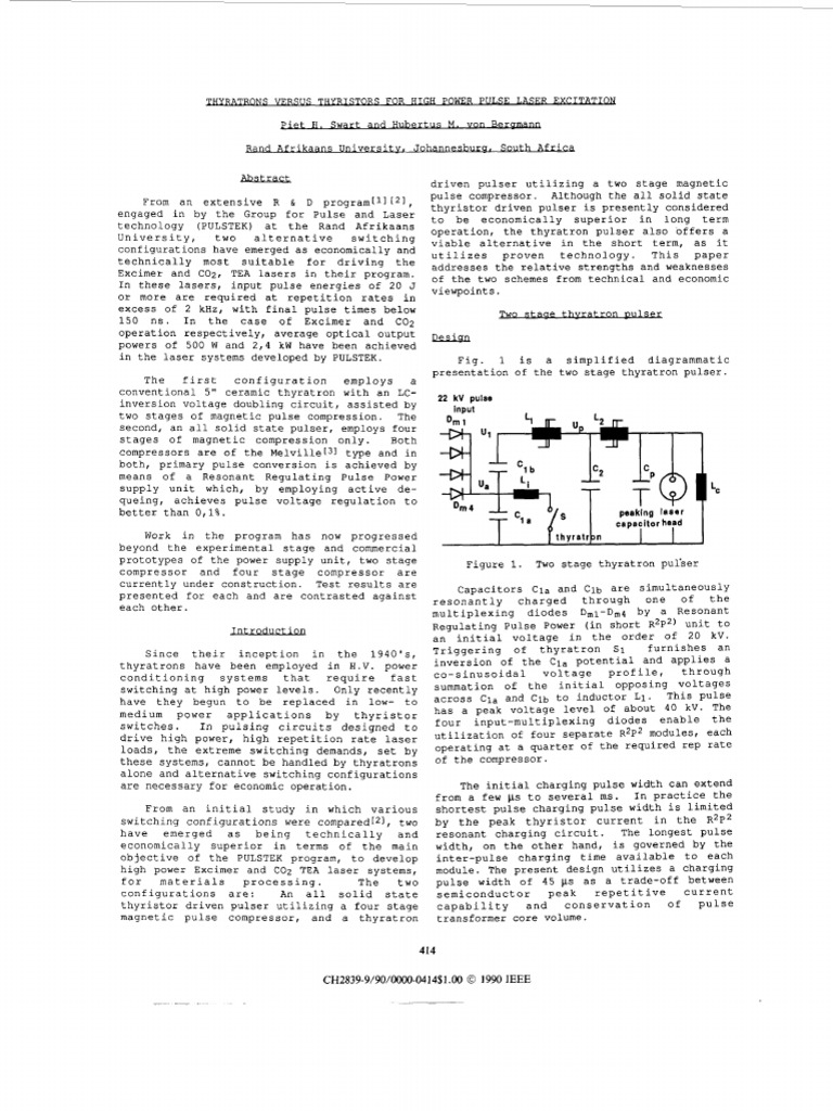 Thyratrons Versus Thyristors For High Power Pulse Laser Excitati | PDF ...
