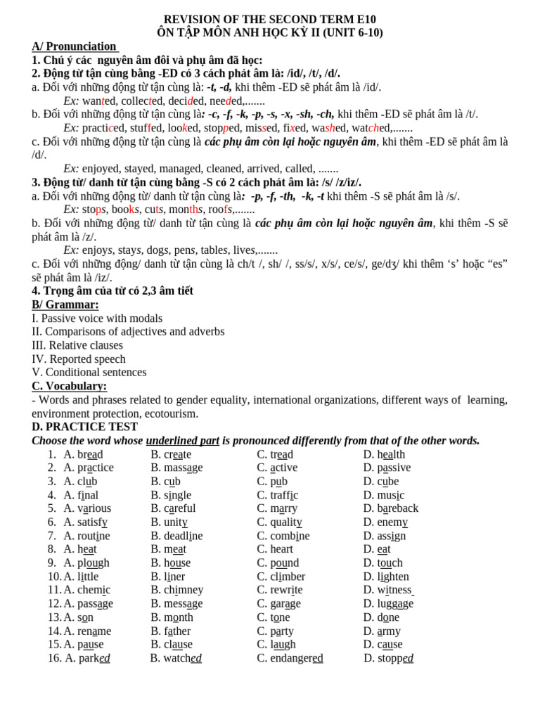 De Cuong On Tap Tieng Anh 10 Hkii | PDF | Sustainable Energy | Wind Power