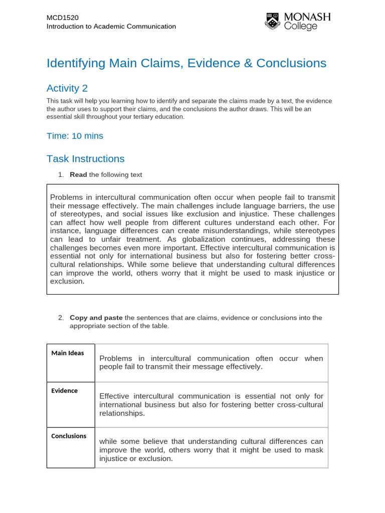 Week 2 Lectorial Activity 2 - Identifying Main Claims, Evidence ...
