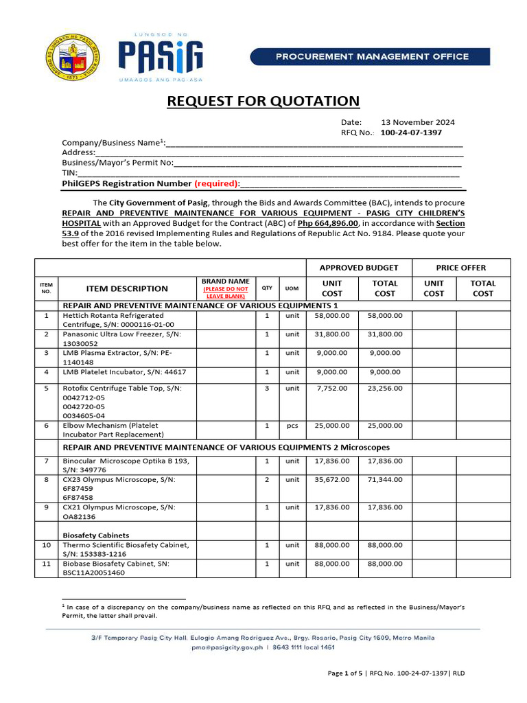Request For Quotation: Philgeps Registration Number | PDF | Taxes ...