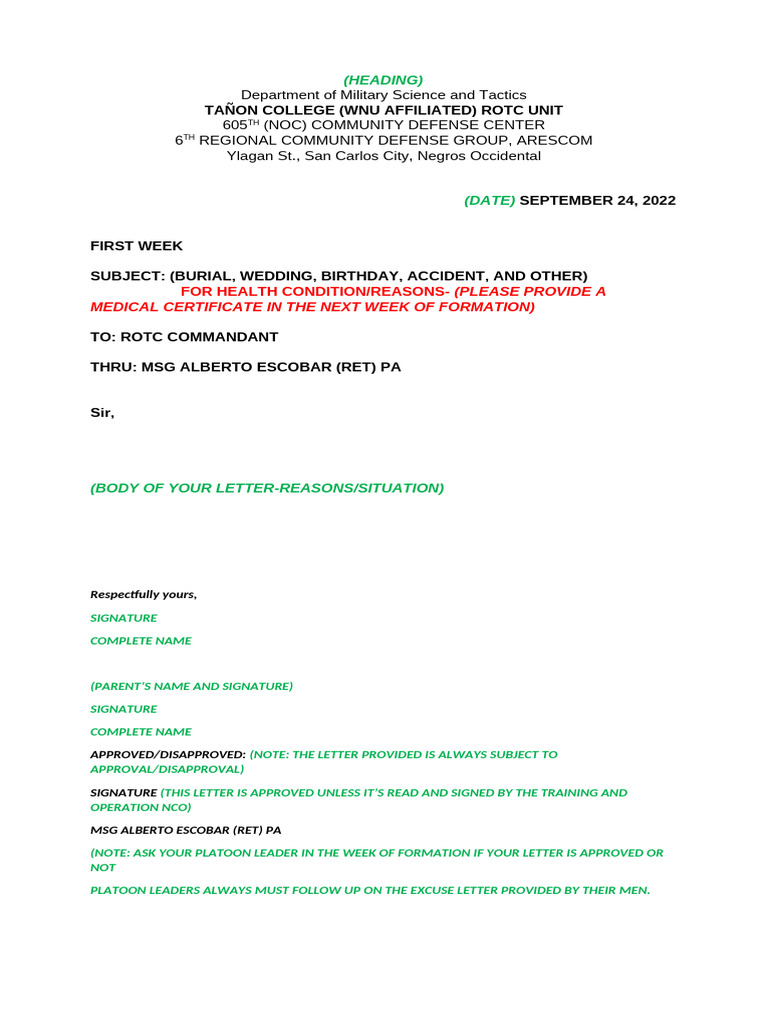 Rotc Excuse Letter Format | PDF | History