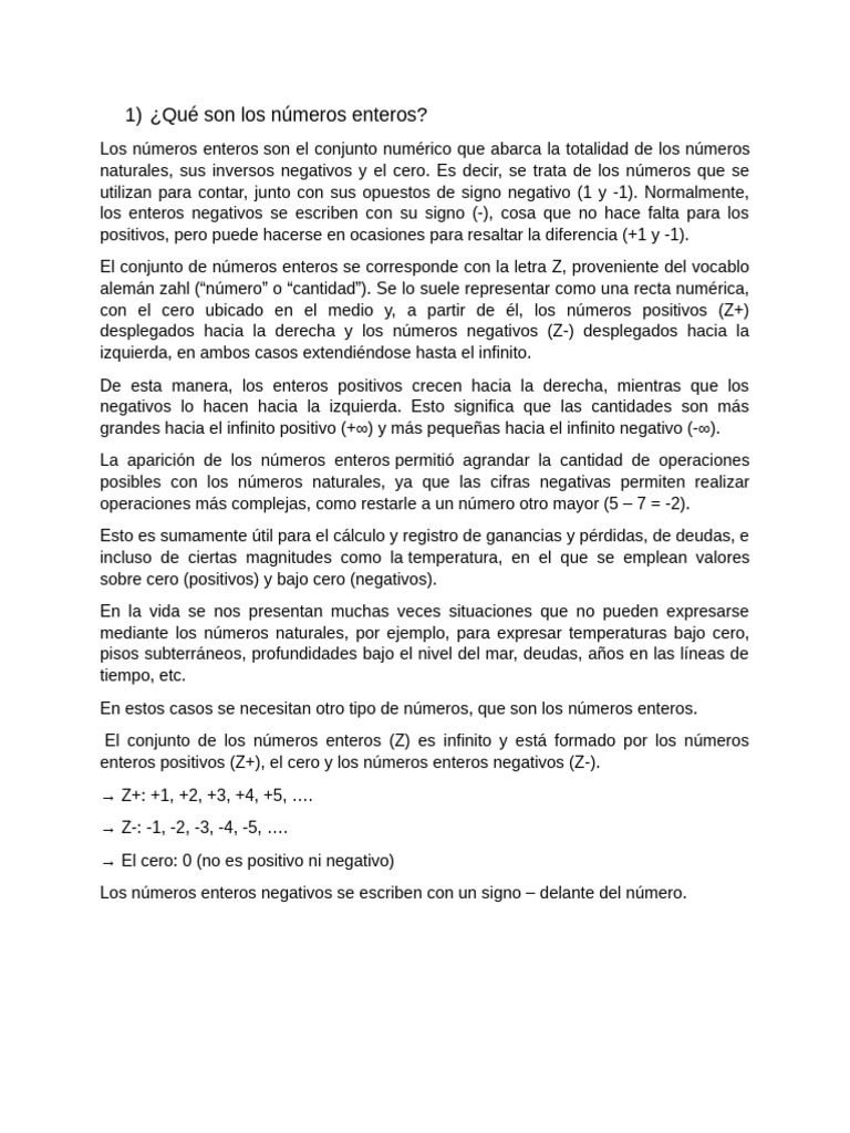 Números Enteros: Definición y Usos | PDF | Números | Sustracción