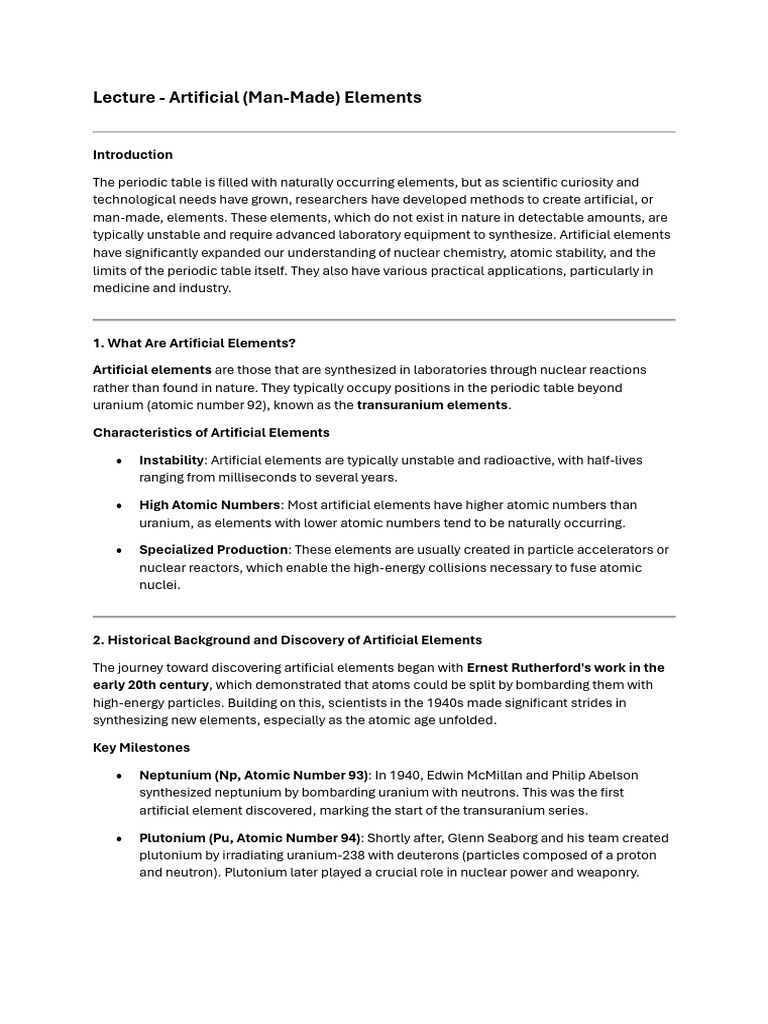 Lecture - Artificial (Man-Made) Elements | PDF | Chemical Elements ...
