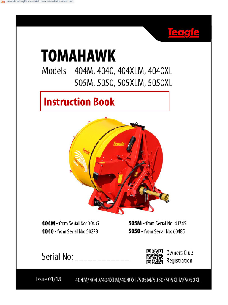 Tomahawk 404M 4040 404XLM 4040XL 505M 5050 505XLM 5050XL Instruction Book - En.es | PDF ...