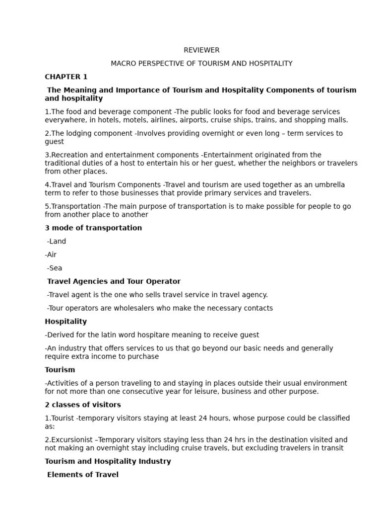 Reviewer and Pointers To Review Macro Perspective | PDF | Tourism ...