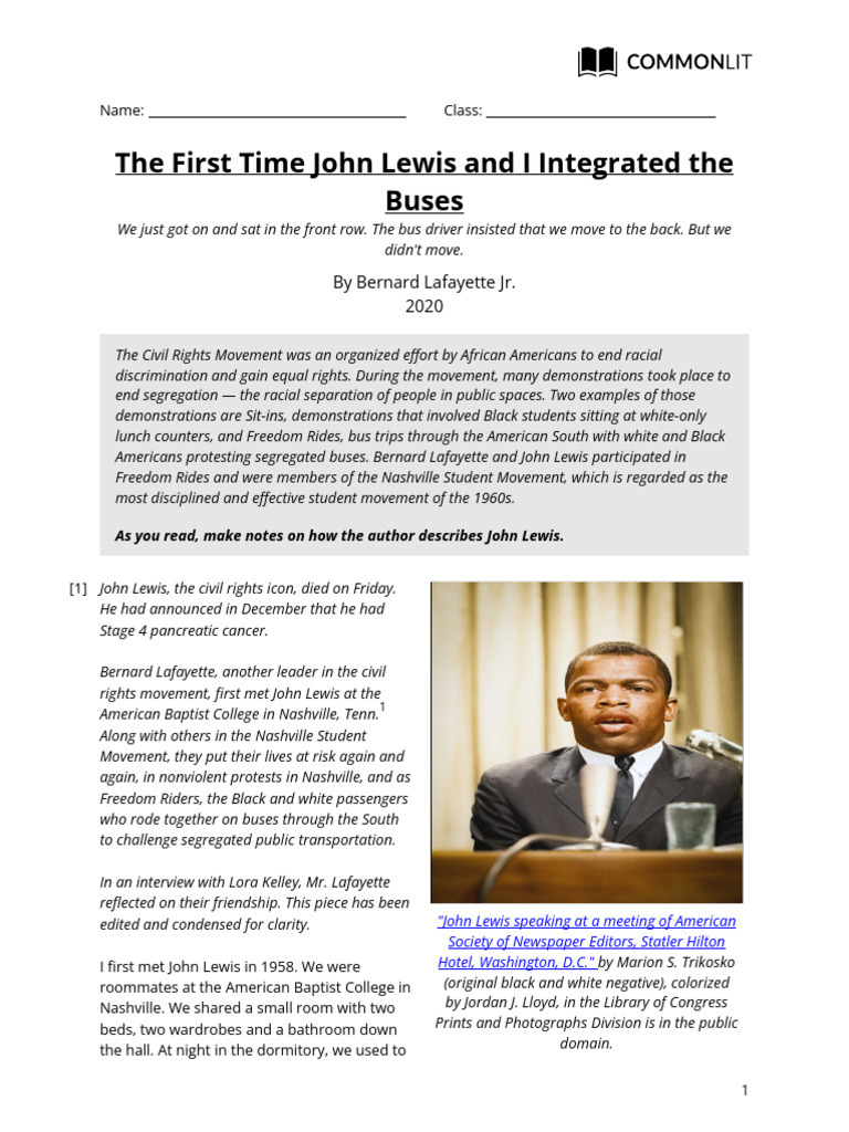 The First Time John Lewis and I Integrated The Buses-Student | PDF ...