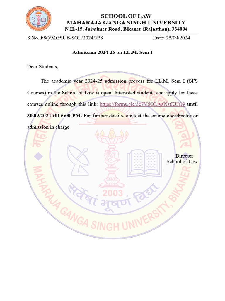 Ll.m. New Admission Notice | PDF